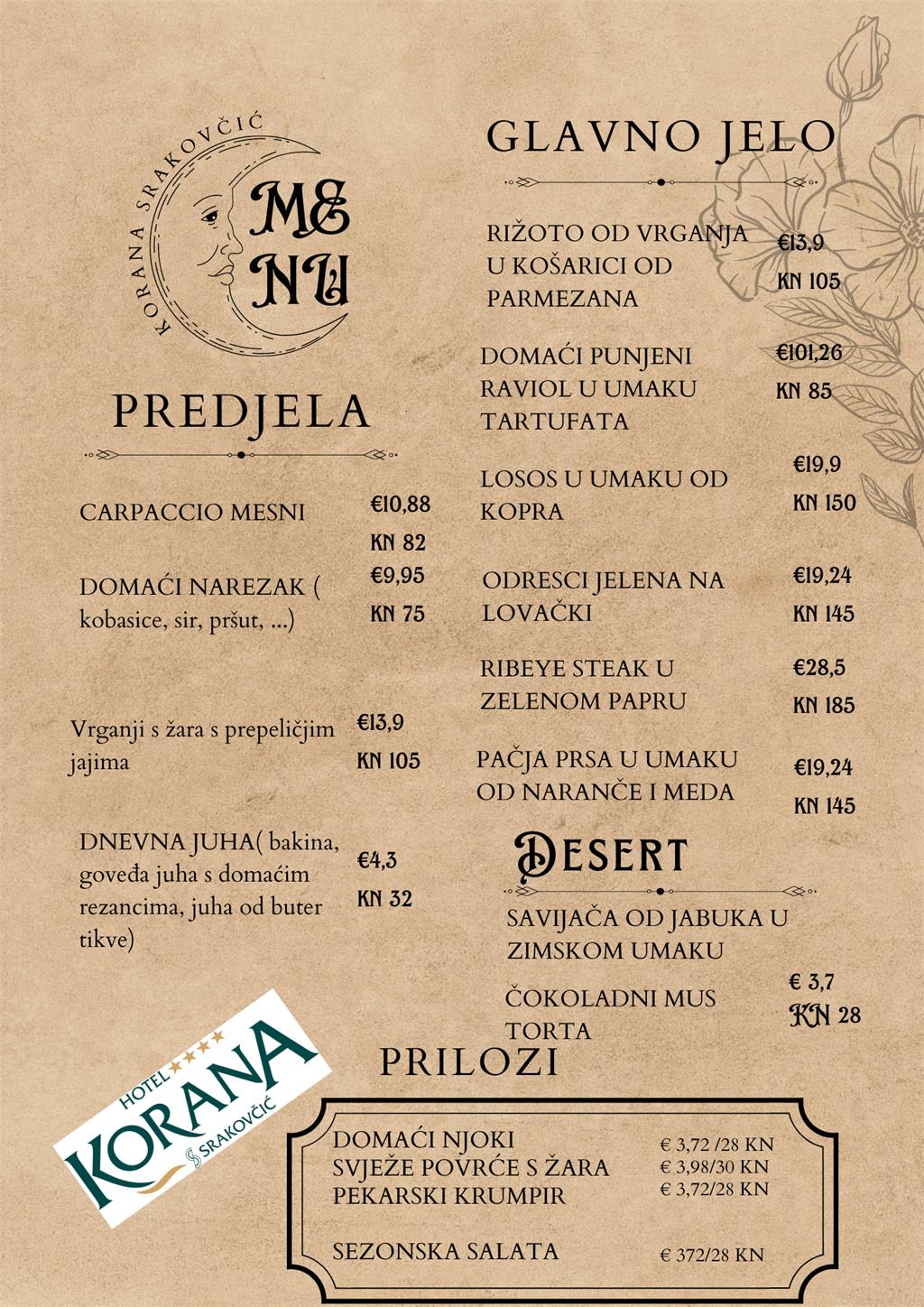 Dnevni meni - Hotel Korana - Srakovčić